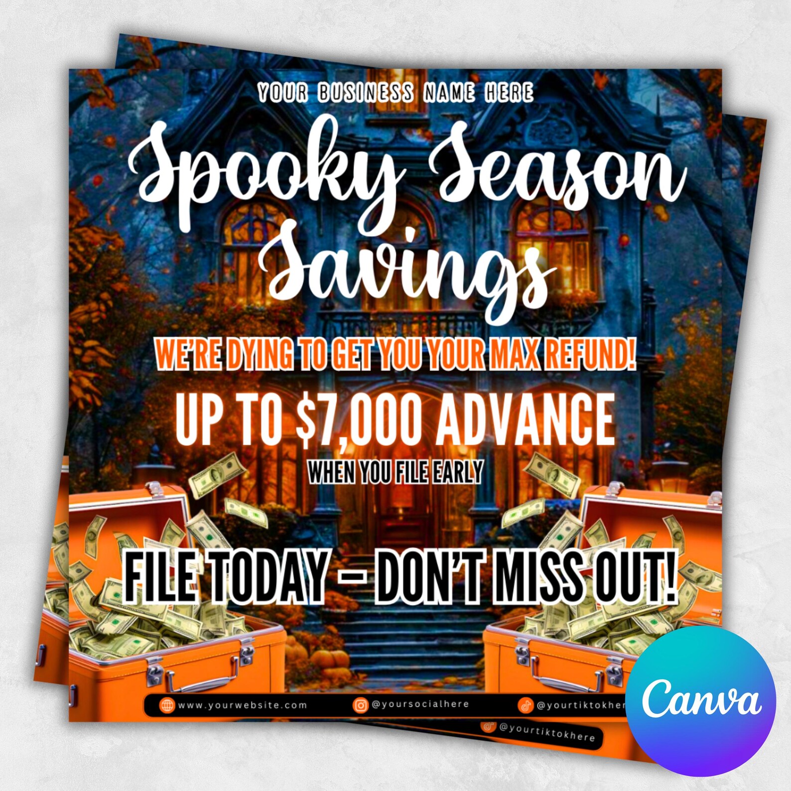 Halloween Tax Prep Flyer Templates: Canva Editable (digital Download ...