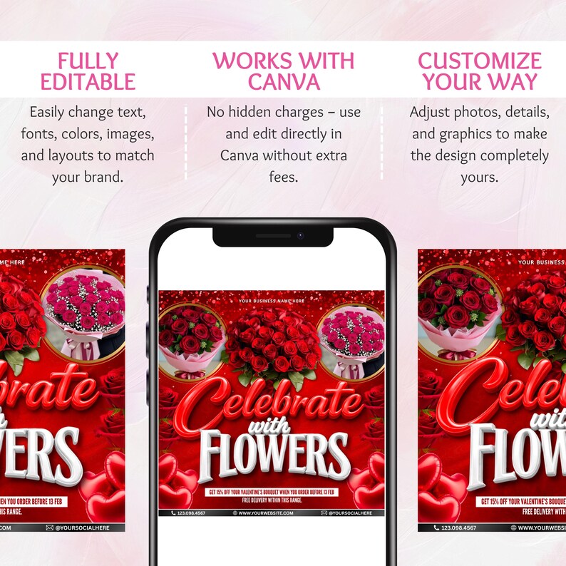 Valentine’s Day Flower Sale Flyer Template, Flower Bouquet Bookings ...