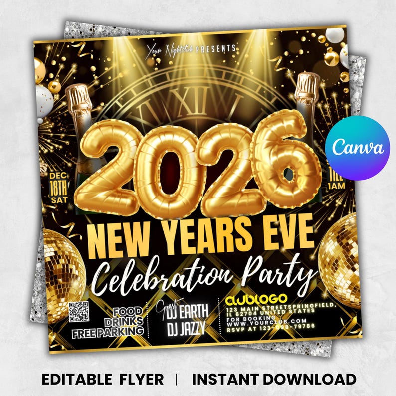 New Year Party Flyer 2026, Year Event Flyer, Night Party Flyer, Night ...