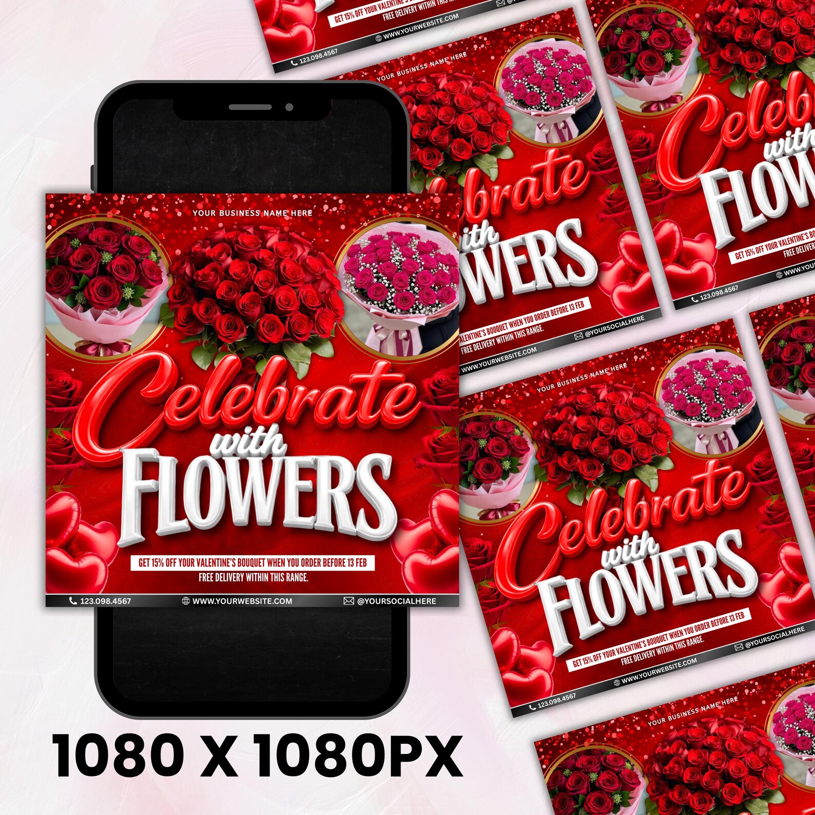 Valentine’s Day Flower Sale Flyer Template, Flower Bouquet Bookings ...