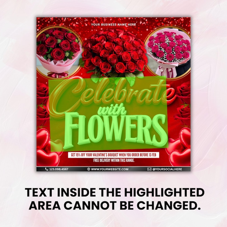 Valentine’s Day Flower Sale Flyer Template, Flower Bouquet Bookings ...