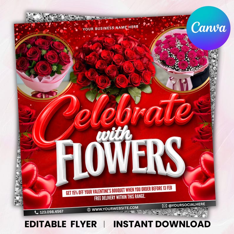 Valentine’s Day Flower Sale Flyer Template, Flower Bouquet Bookings ...