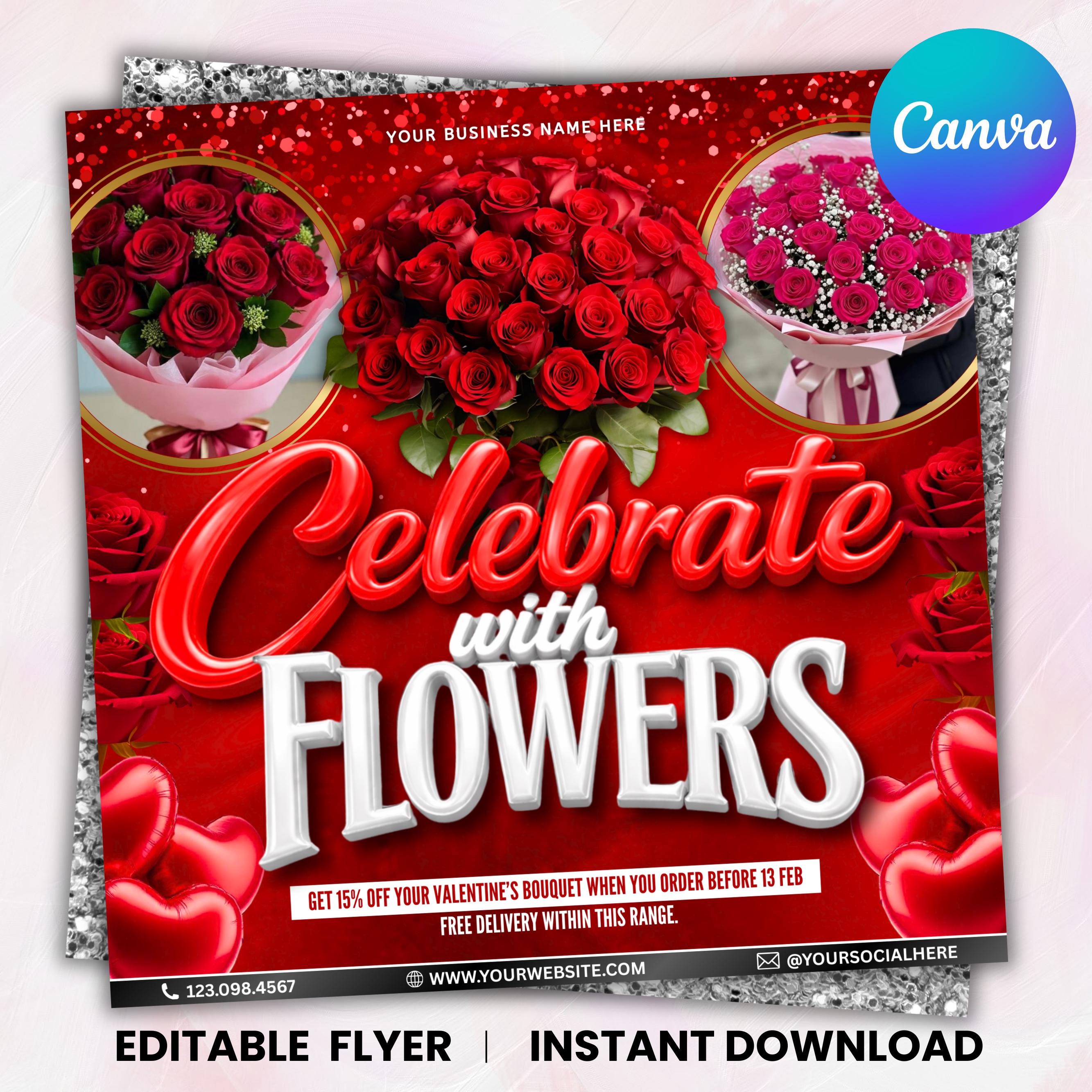 Valentine’s Day Flower Sale Flyer Template, Flower Bouquet Bookings ...