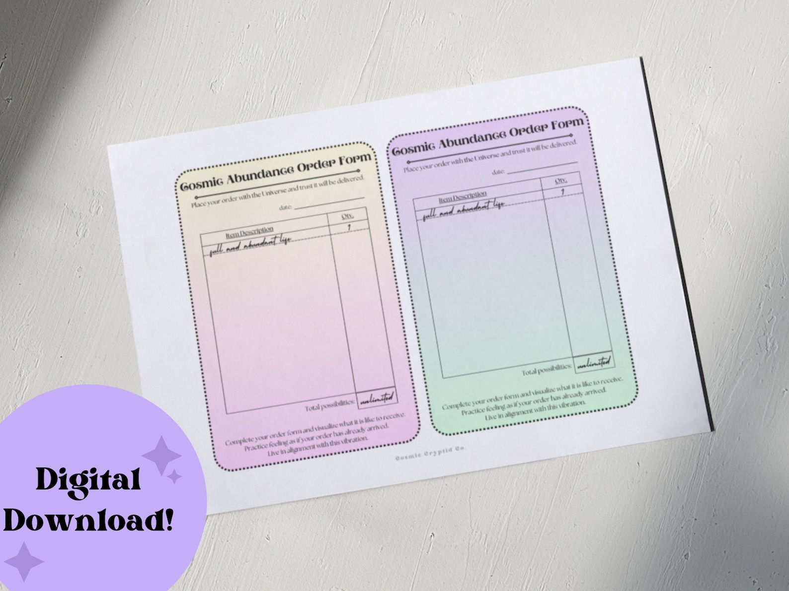 Manifestation Order Forms | Instant Download | Digital File | Printable ...