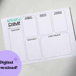 Brain Dump | Instant Download | Digital File | Printable PDF 11x8.5 ...
