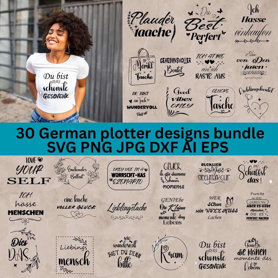 30 German Saying Bag Plotter File Svg Bundle, Plotter File, German ...