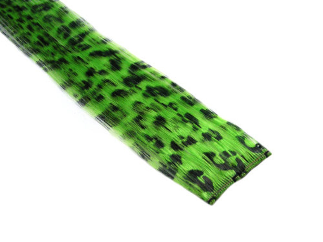 Clip-in 12" Hair Extensions Green Leopard Print Emo Scene Extension ...