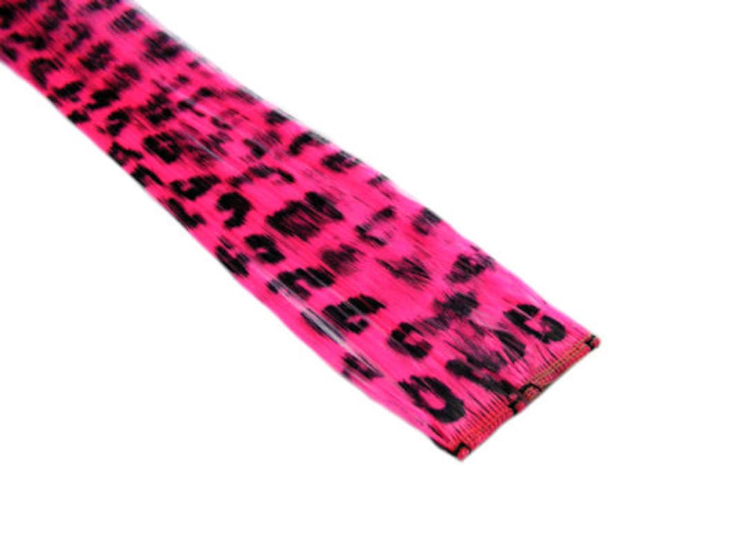 Clip-in 12" Hair Extensions Neon Pink Leopard Print Emo Scene Extension ...
