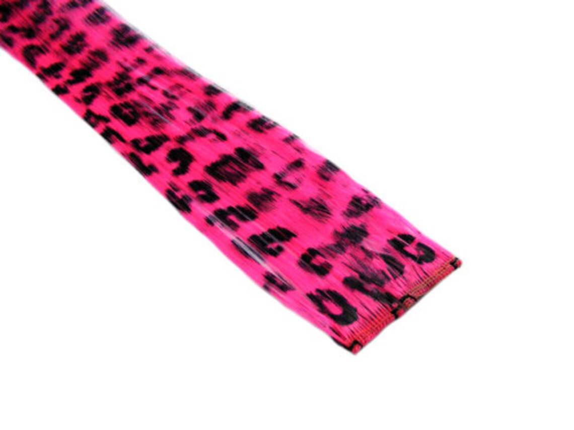 Clip-in 12" Hair Extensions Neon Pink Leopard Print Emo Scene Extension ...
