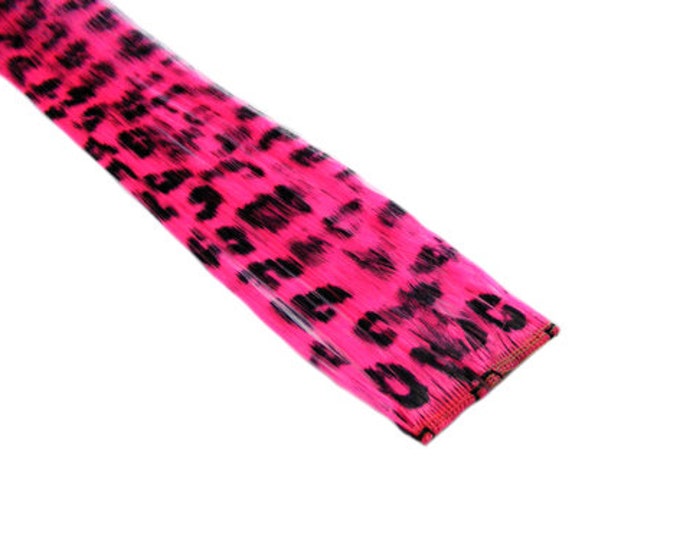 Clip-in 12 Hair Extensions Neon Pink Leopard Print Emo Scene Extension ...