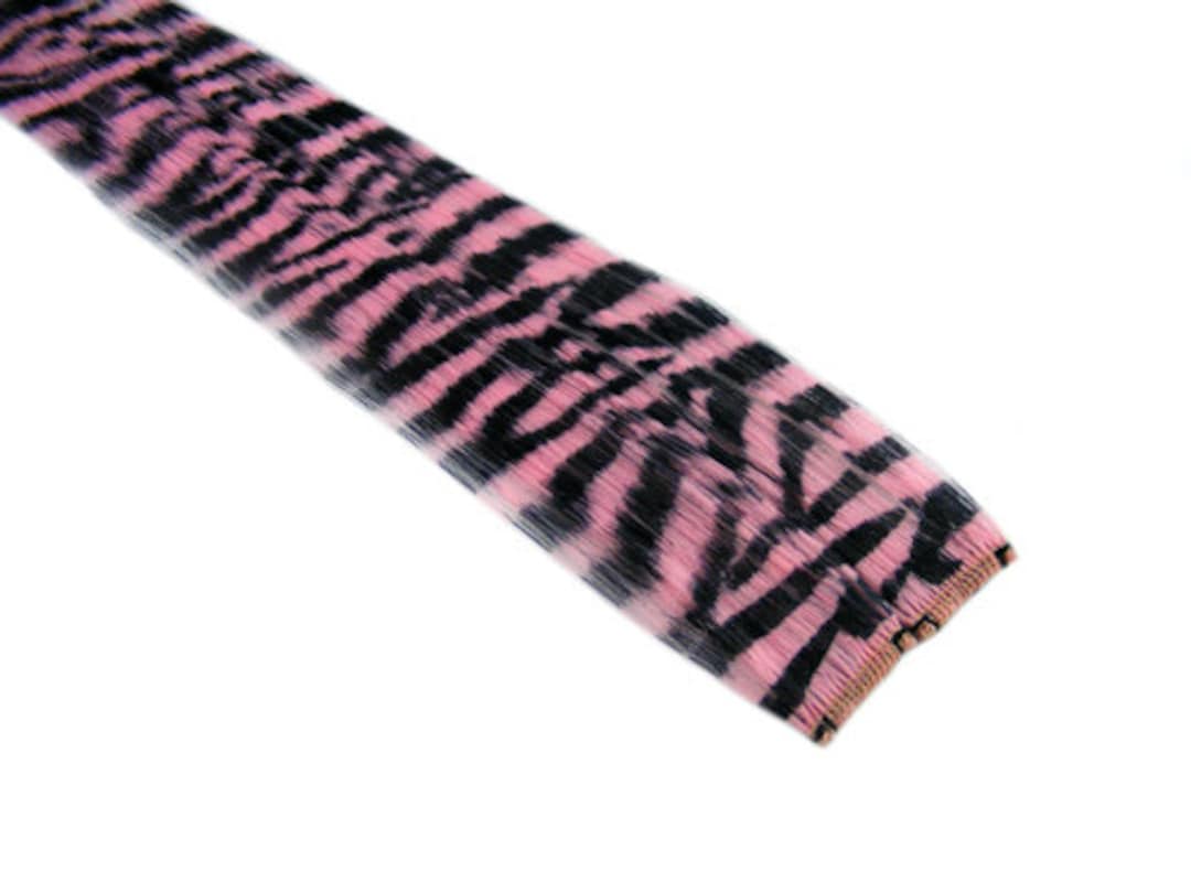 Clip-in 12" Hair Extensions Baby Pink Zebra Tiger Print Emo Scene ...