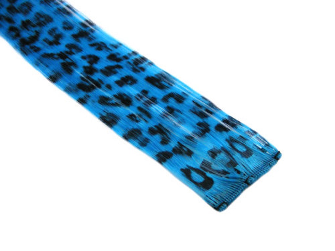 Clip-in 12" Hair Extensions Neon Blue Leopard Print Emo Scene Extension ...
