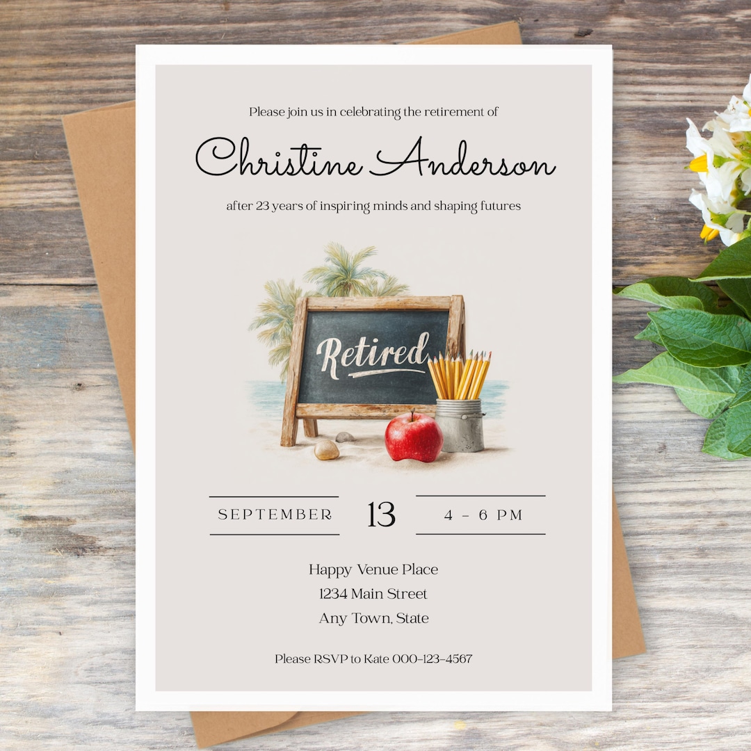 Teacher Retirement Invitation | Editable Beach Theme Template | Digital ...