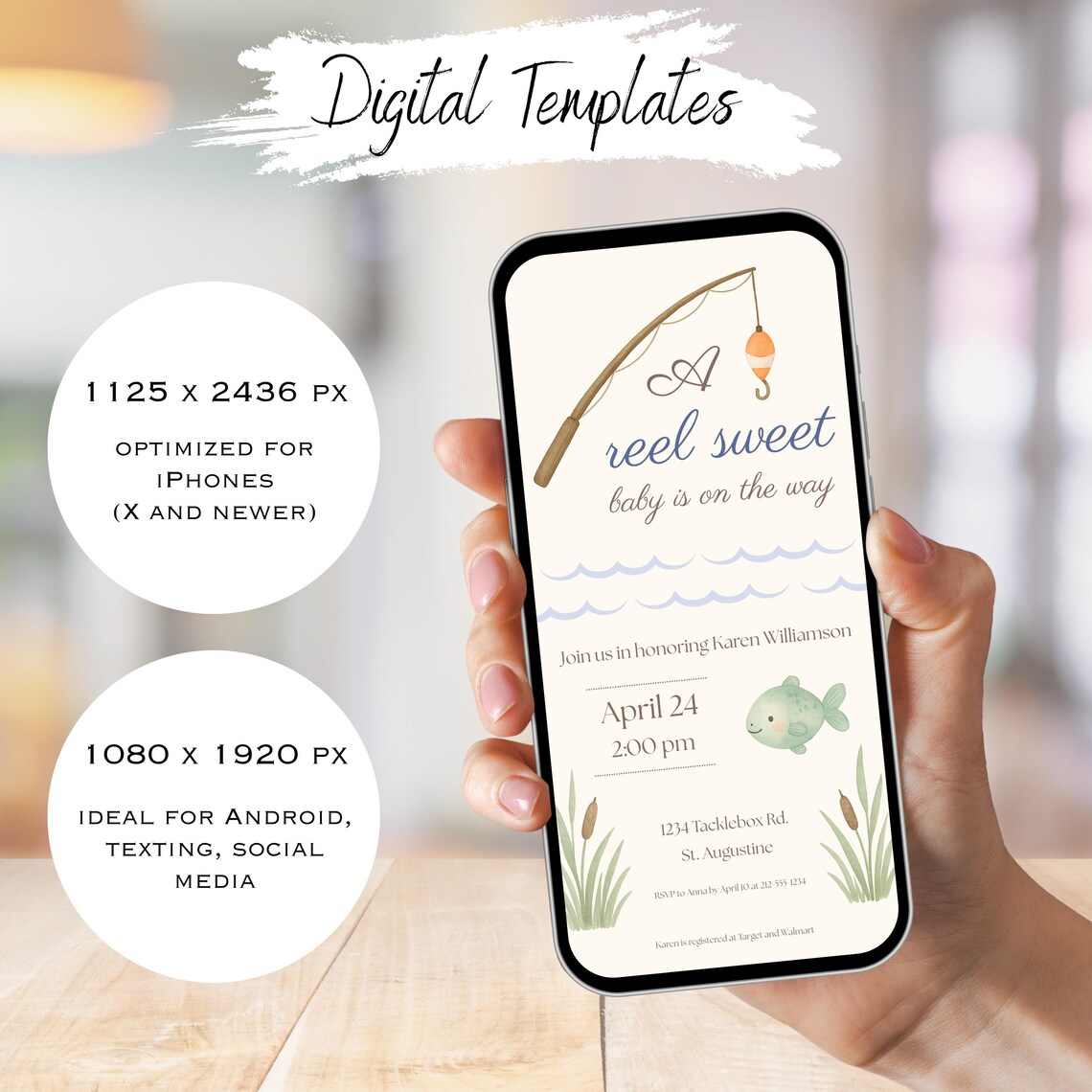 Fishing Theme Baby Shower Invitation, Fish Theme Digital Download, Baby ...