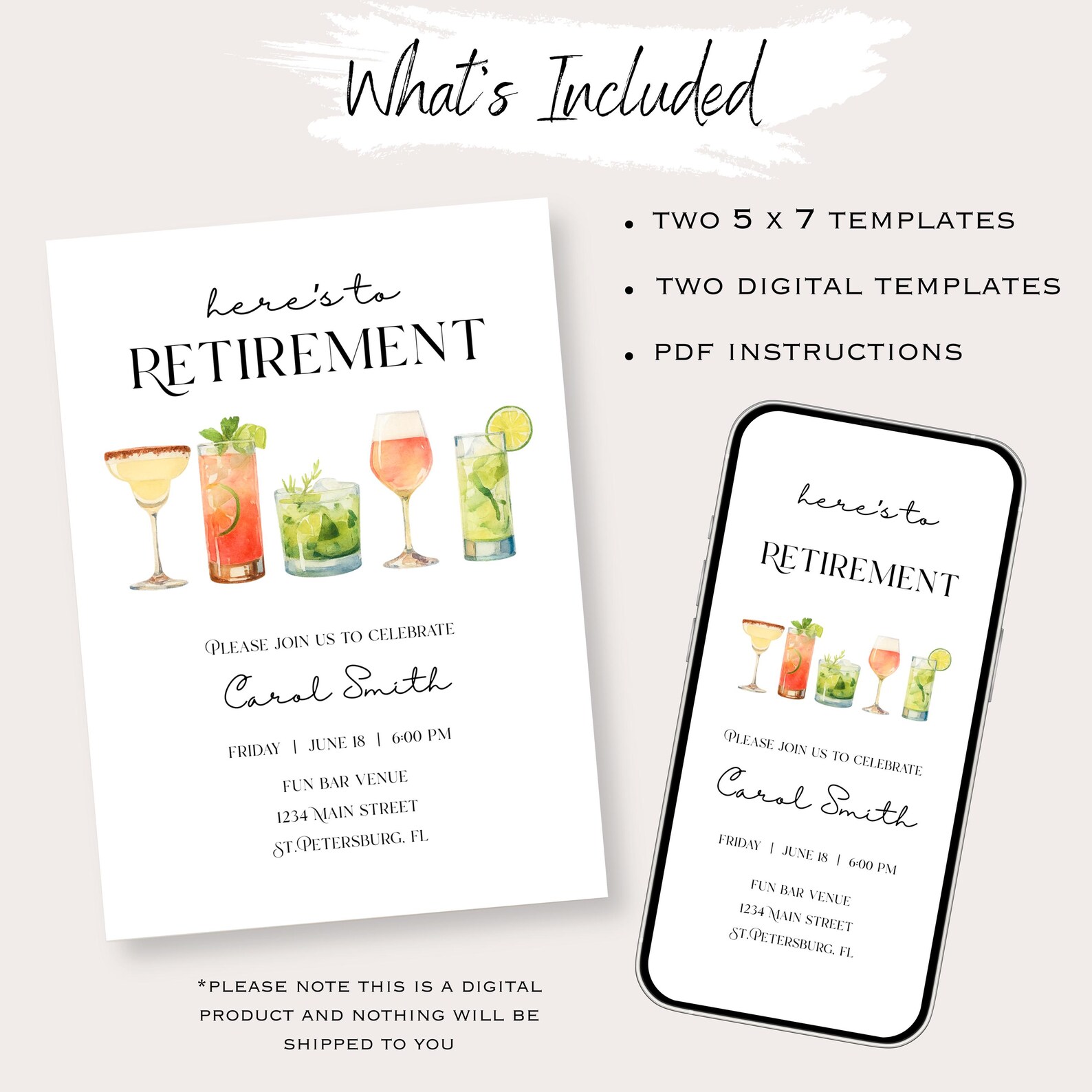 Retirement Party Invitation, Cocktails Theme Party Digital Download ...