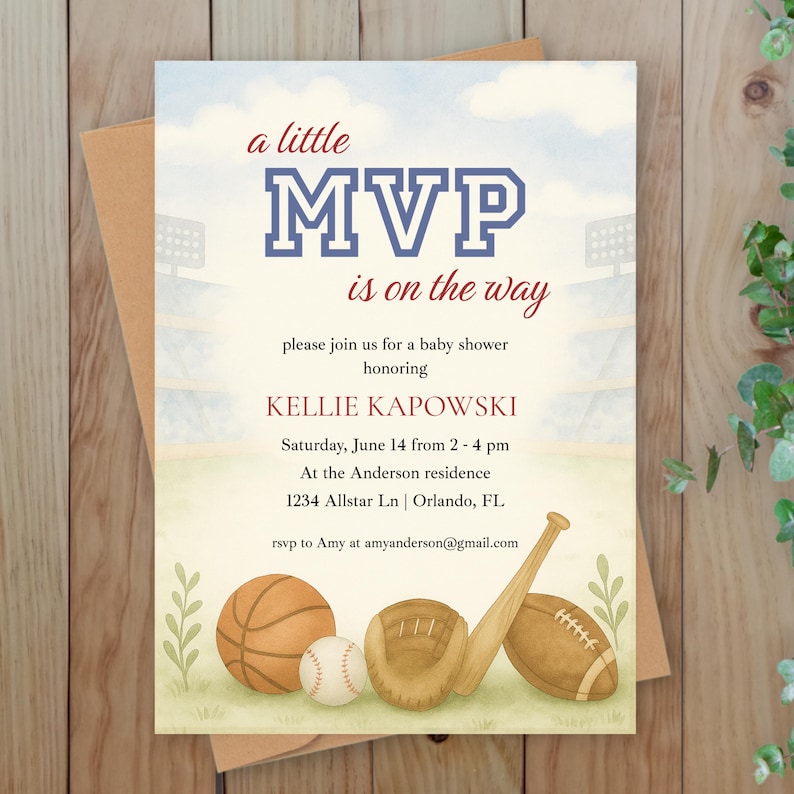 MVP Sports Theme Baby Shower Invitation, Boy Baby Shower Invite ...