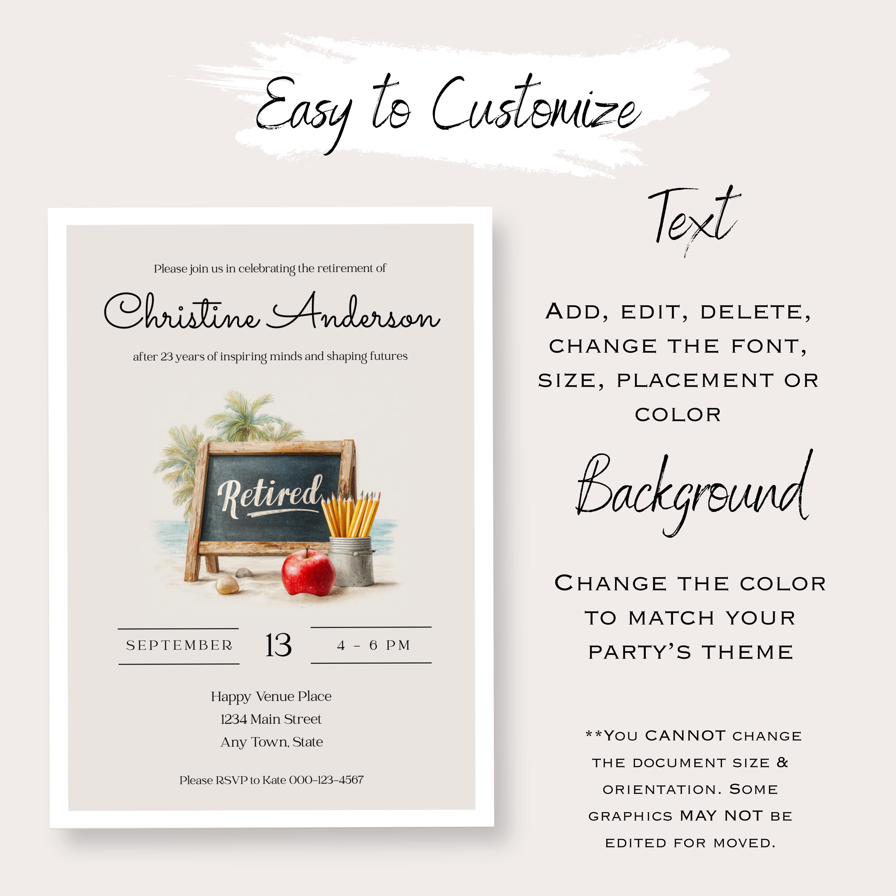 Teacher Retirement Invitation | Editable Beach Theme Template | Digital ...