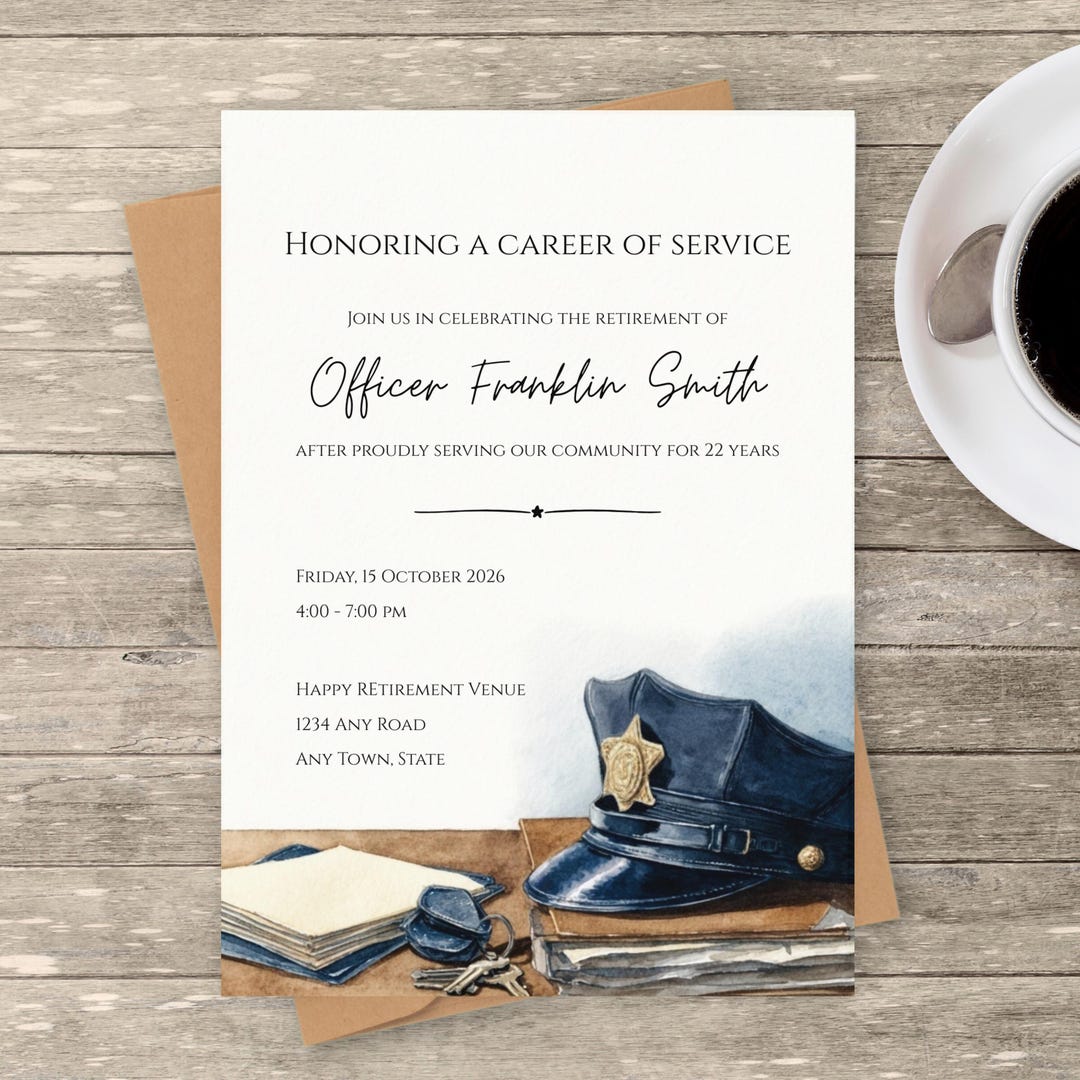 Police Officer Retirement Invitation Sheriffs Badge | Editable Template ...