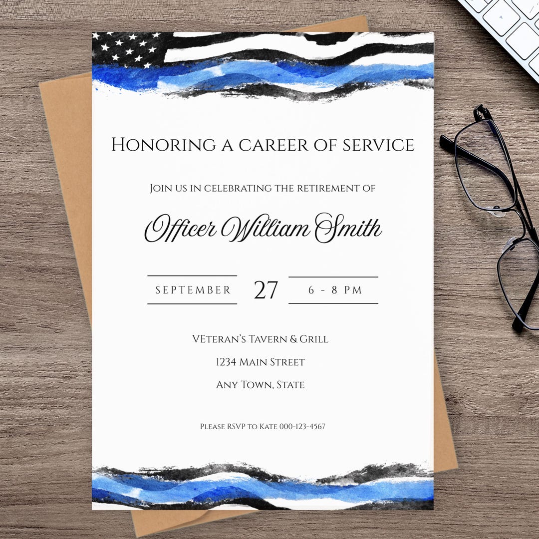 Thin Blue Line Police Retirement Invitation | Editable Digital Template ...
