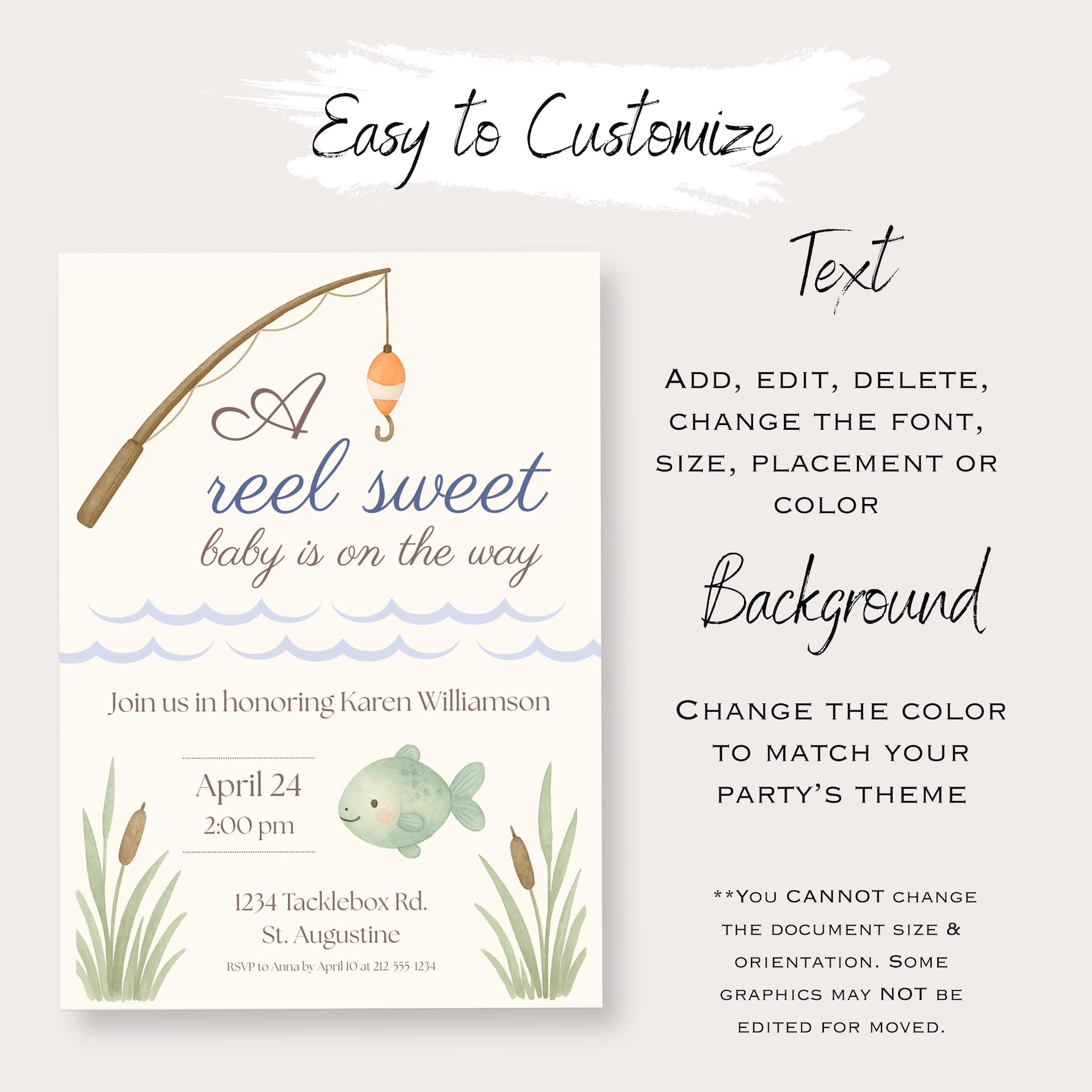 Fishing Theme Baby Shower Invitation, Fish Theme Digital Download, Baby ...