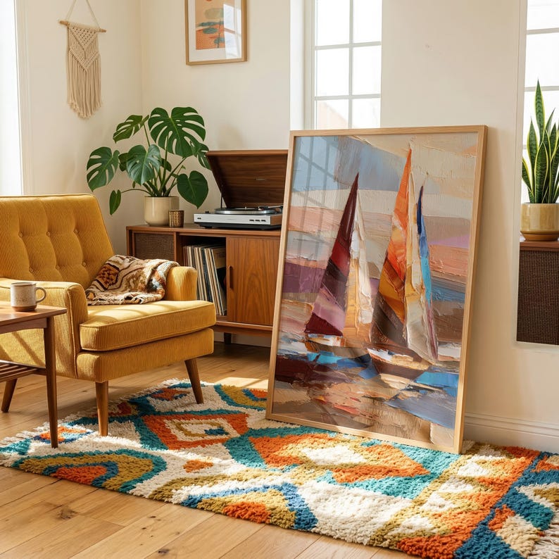 Modern Coastal Face Expression Printable Wall Art - Abstract Sailboats ...