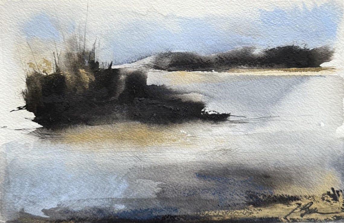 Original Watercolor & Ink Landscape Painting: Montana Lake Scene ...