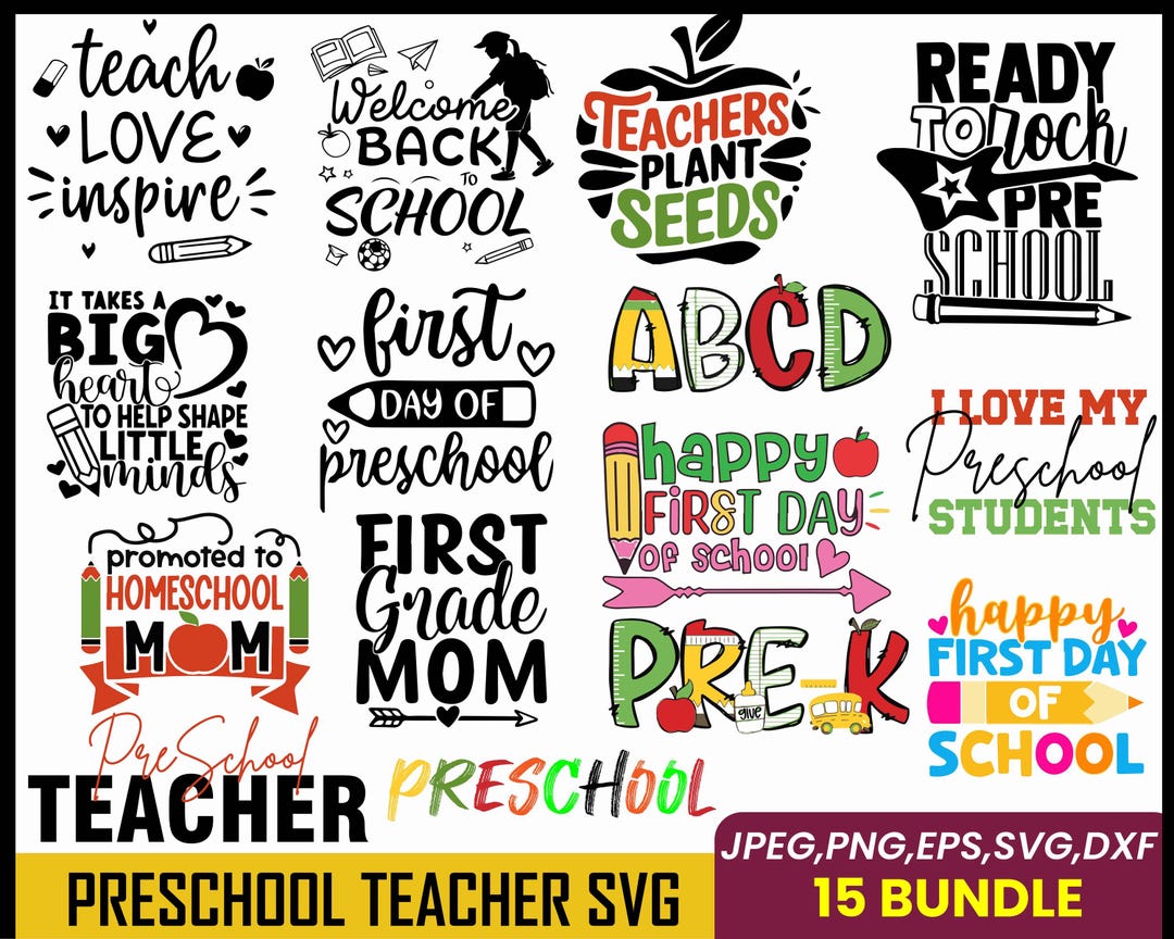 Preschool Teacher SVG Bundle: Back to School Cricut & Silhouette Files ...