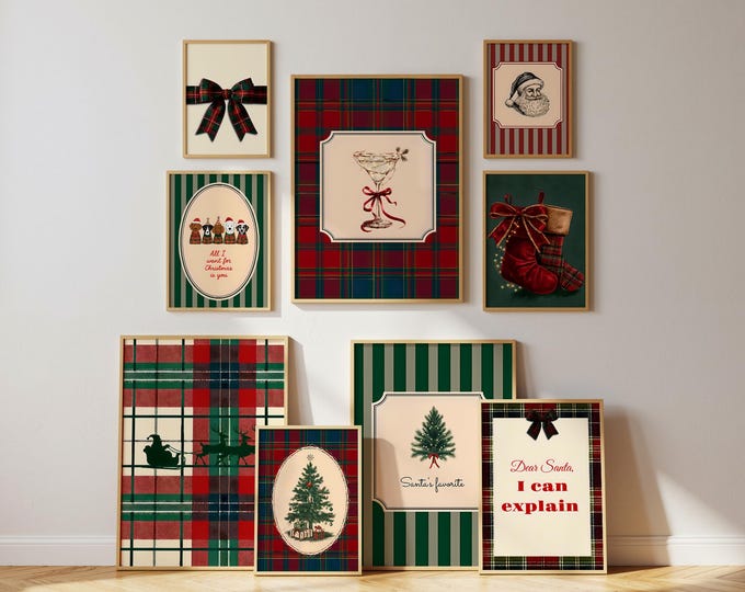 Vintage Christmas Gallery Set of 9 Prints, Retro Holiday Wall Art ...
