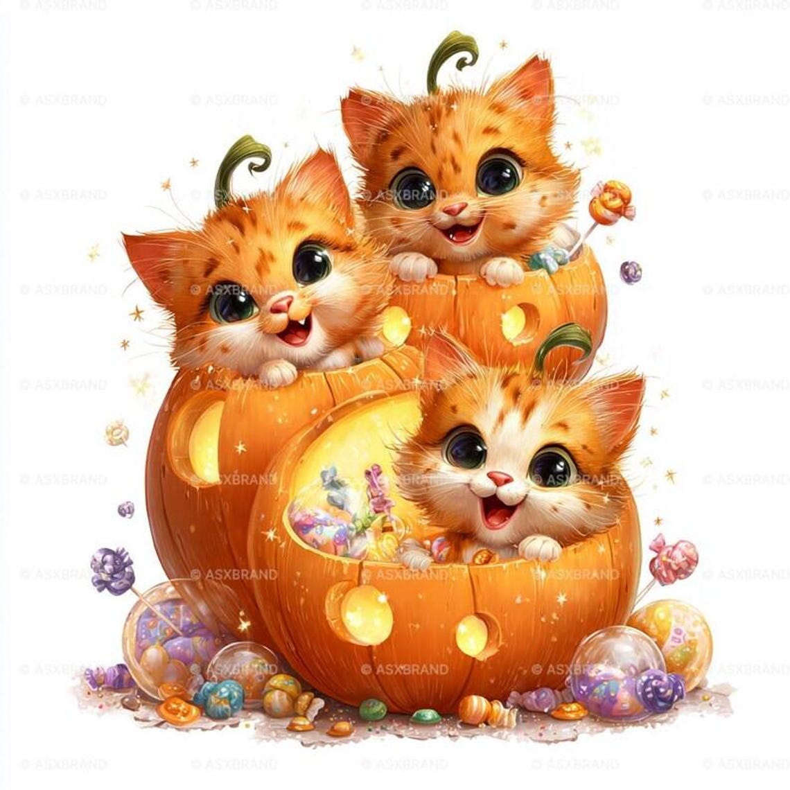 12 Cute Black Cat Pumpkin PNG Bundle, Quirky Halloween Clipart, Spooky ...
