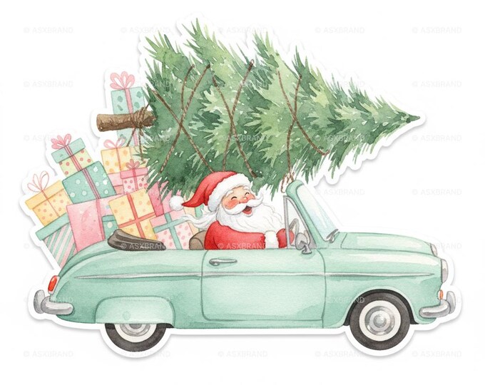28 Christmas Car Clipart, Vinrage Retro Car, Santa, Sublimation ...