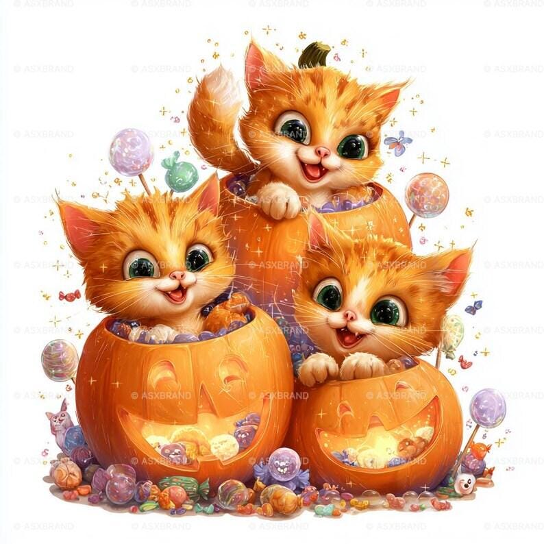 12 Cute Black Cat Pumpkin PNG Bundle, Quirky Halloween Clipart, Spooky ...
