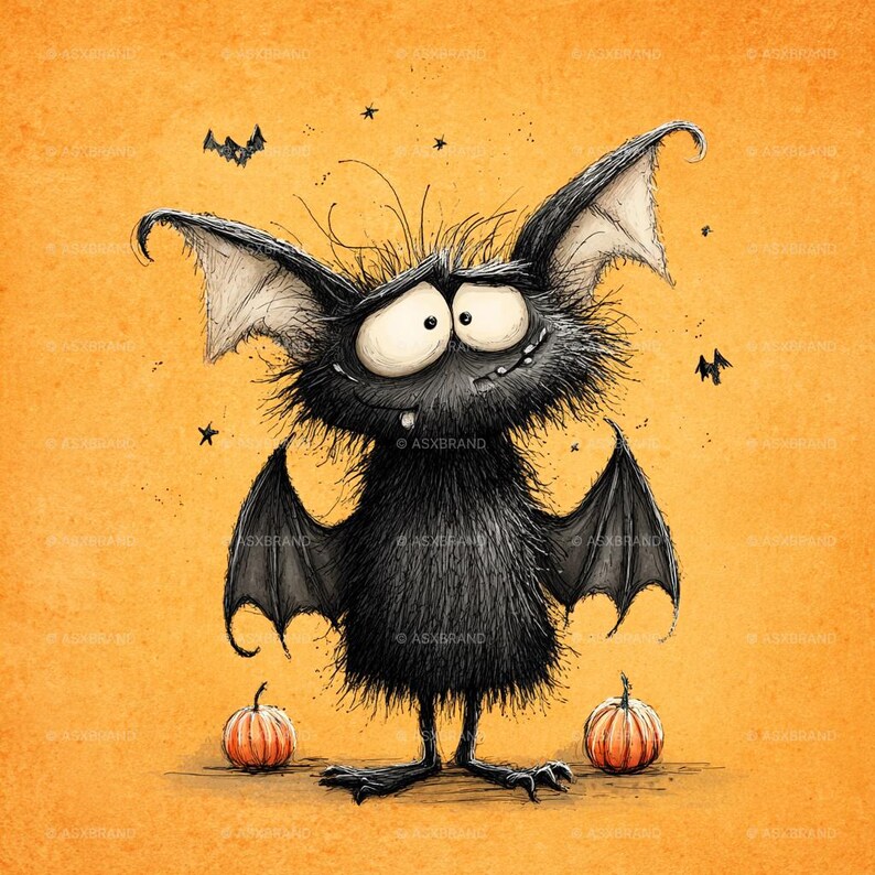 Funny Frazzled Bat Clipart Bundle: Halloween PNG Images (digital ...