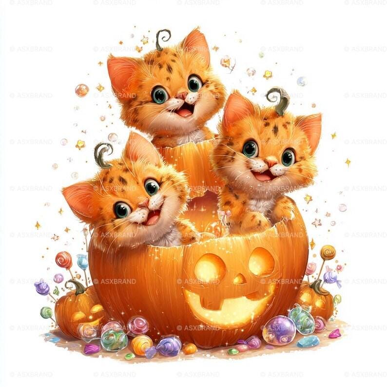 12 Cute Black Cat Pumpkin PNG Bundle, Quirky Halloween Clipart, Spooky ...
