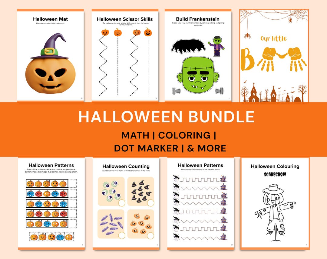 Buy Halloween Activity Worksheet Bundle | Printable PDF | Tracing, Math ...