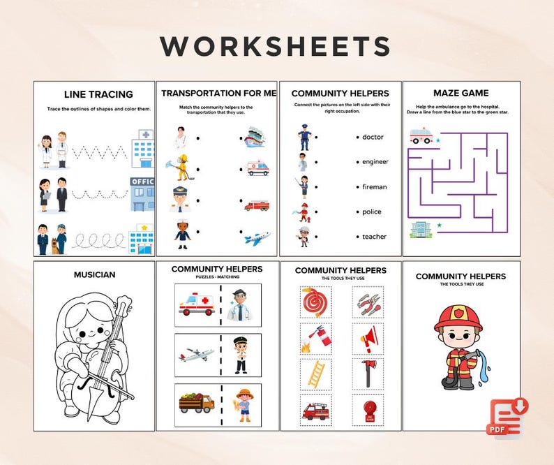 Community Helpers Learning Bundle: Flashcards, Poster & Worksheets (PDF ...