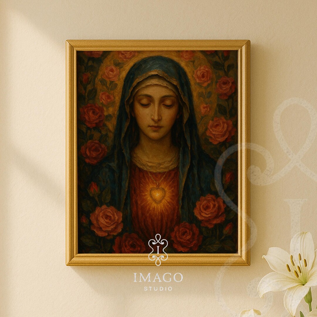 Catholic Mary Immaculate Heart Icon Art Print Religious Wall Decor ...