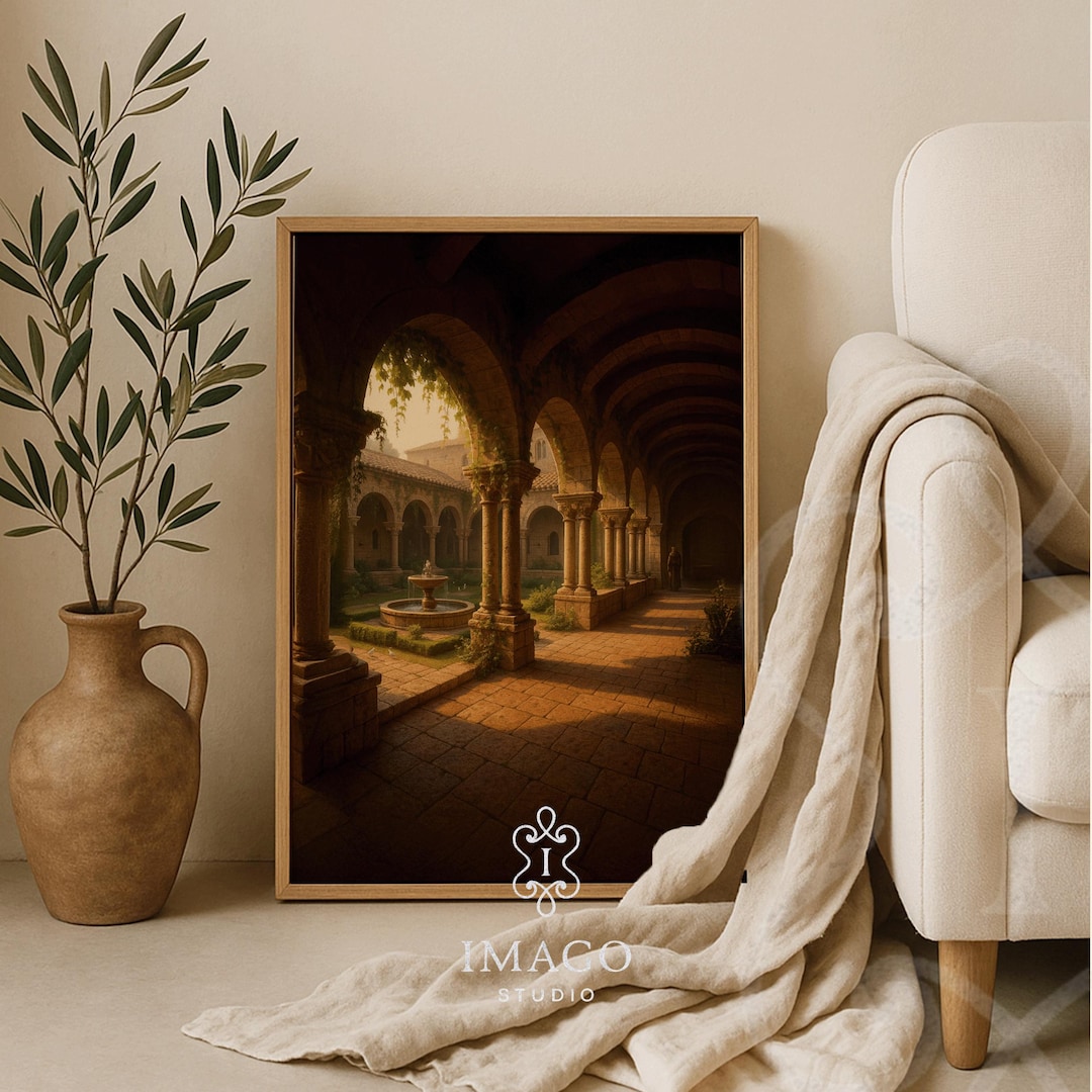 Sacred Courtyard Christian Printable Monastic Architecture Art Peaceful ...