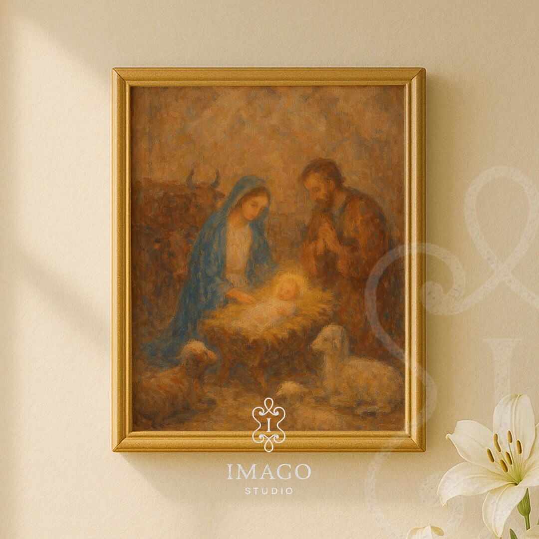 Christmas Nativity Scene Holy Family Art Print Jesus Birth Catholic ...