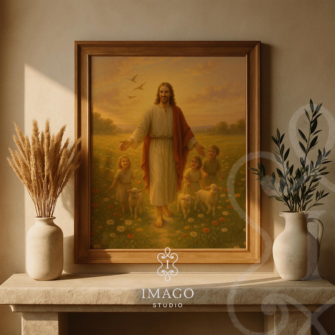 Jesus With Children Wall Art Printable Religious Nursery Decor Lamb of ...