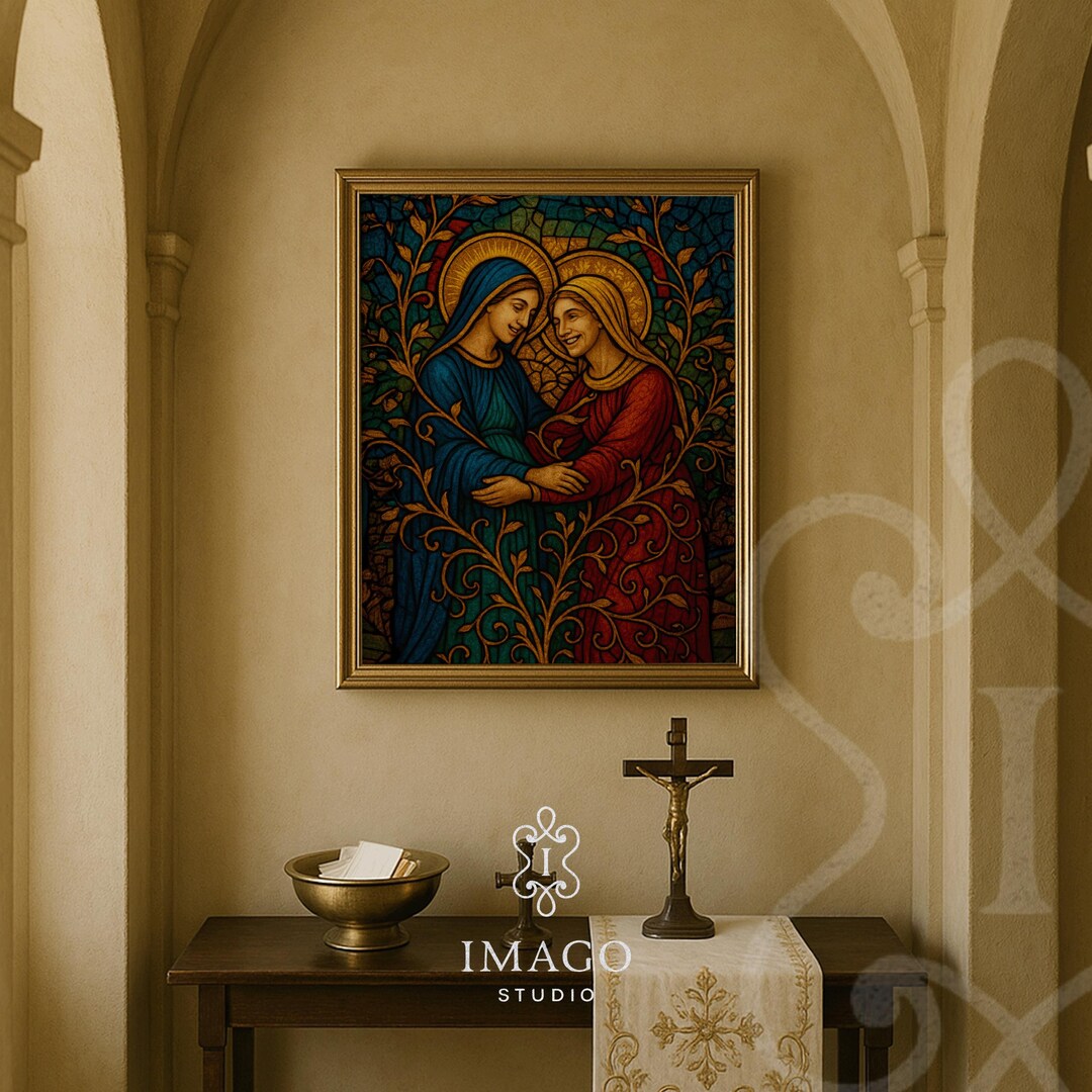 Printable Art of Mary and Elizabeth Embracing for Catholic Gift ...