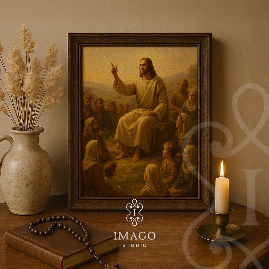 Jesus Teaching Sermon on the Mount Art Print Spiritual Home Decor ...