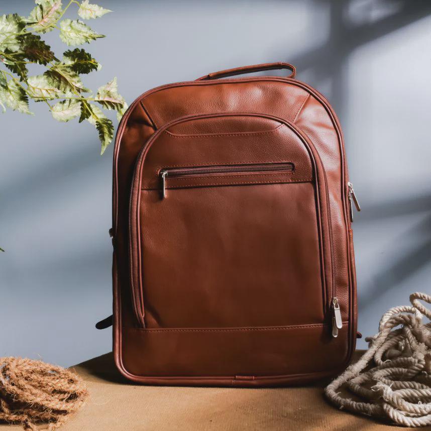 Men Dark Brown Leather Laptop Backpack, Business Travel Backpack ...