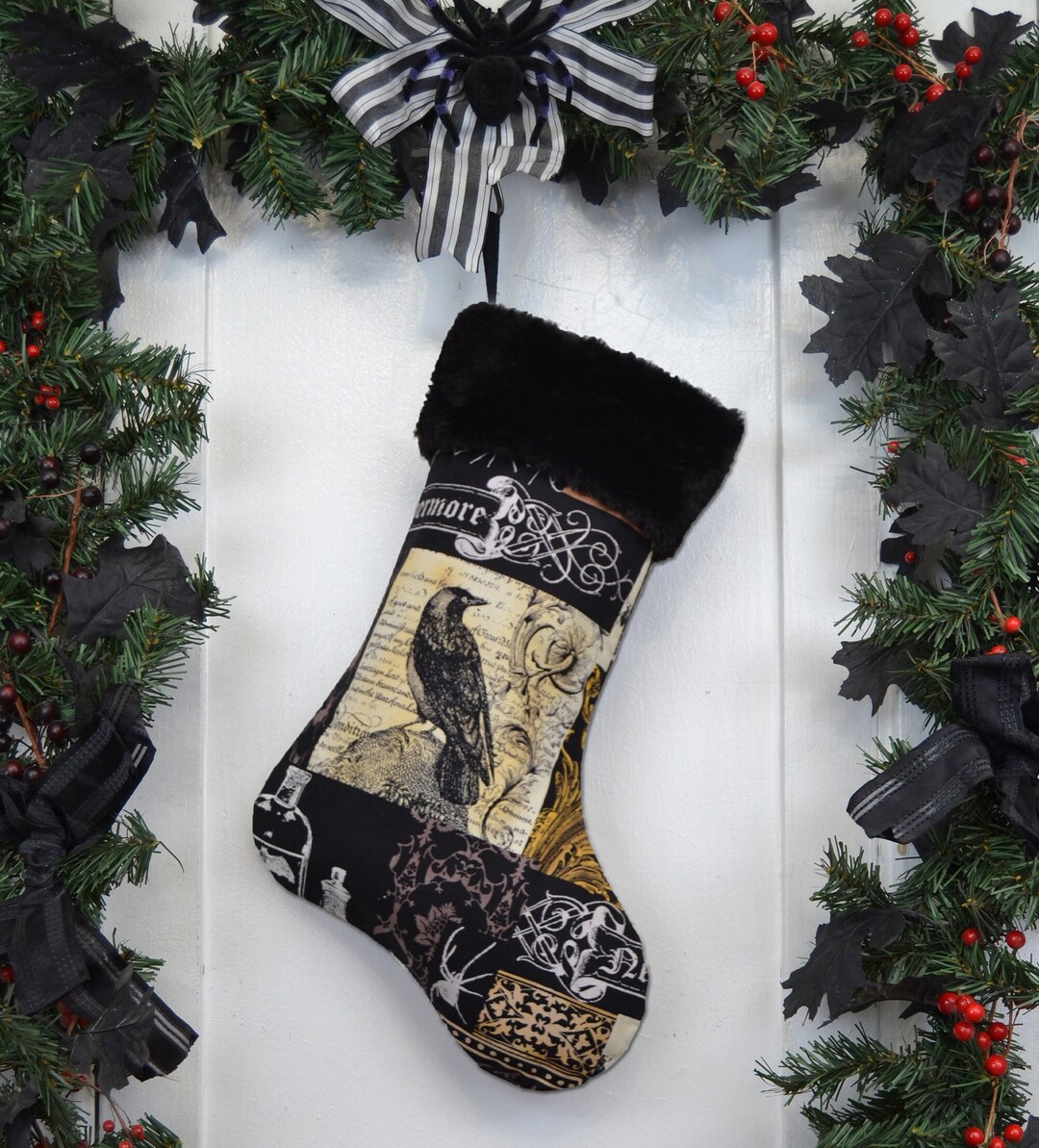 Handmade Gothic Crow Christmas Stocking, Black Faux Fur Trim - Etsy