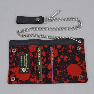 Vegan Chain Wallet Blood Splatter, Horror Wallet, Black Canvas, Goth ...