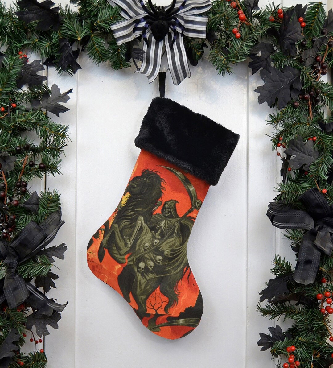 Grim Reaper Halloween Christmas Stocking, Goth Punk, Horror Fan, Black ...