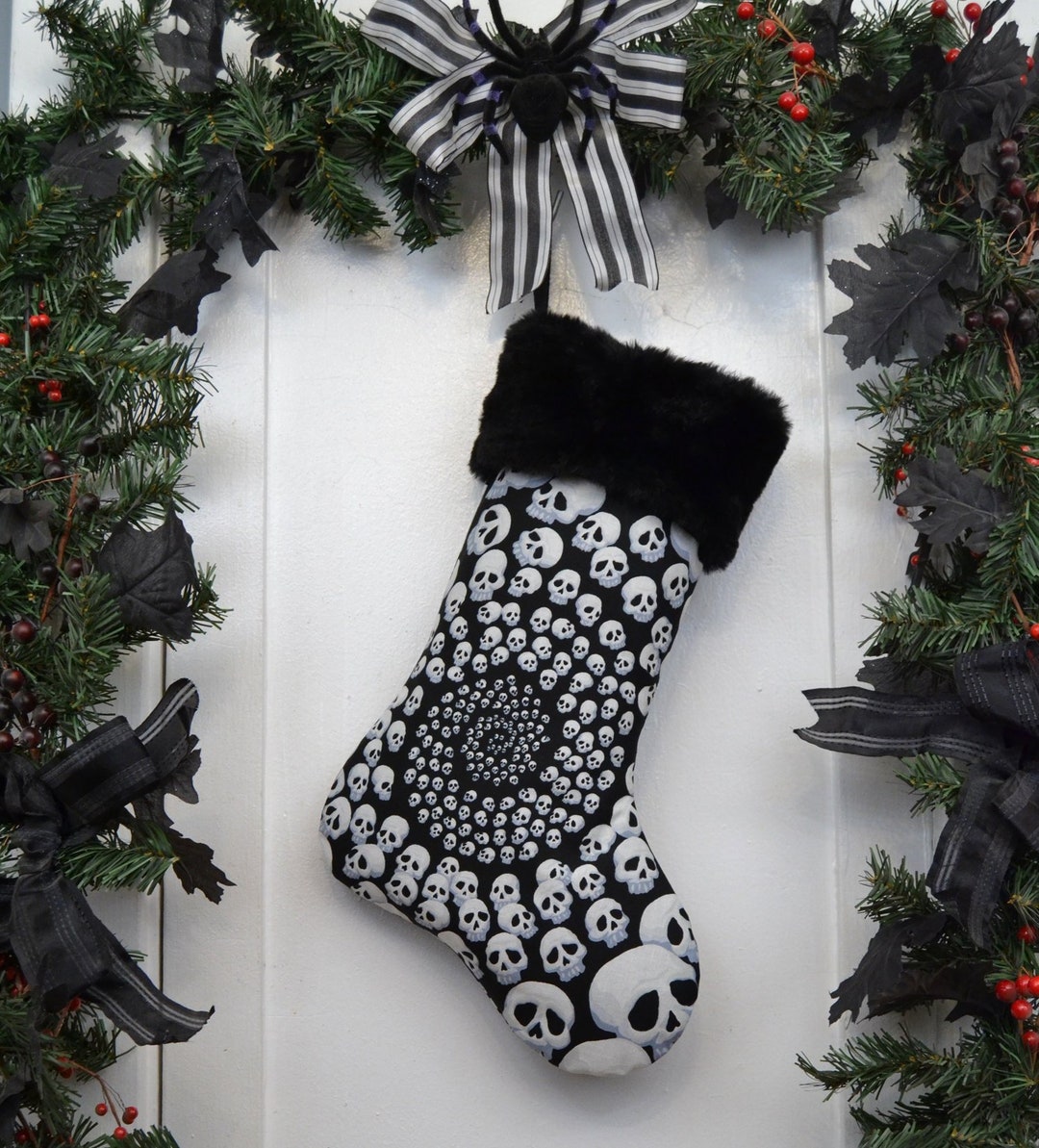Handmade Infinity Skulls Christmas Stocking, Black and White, Black ...