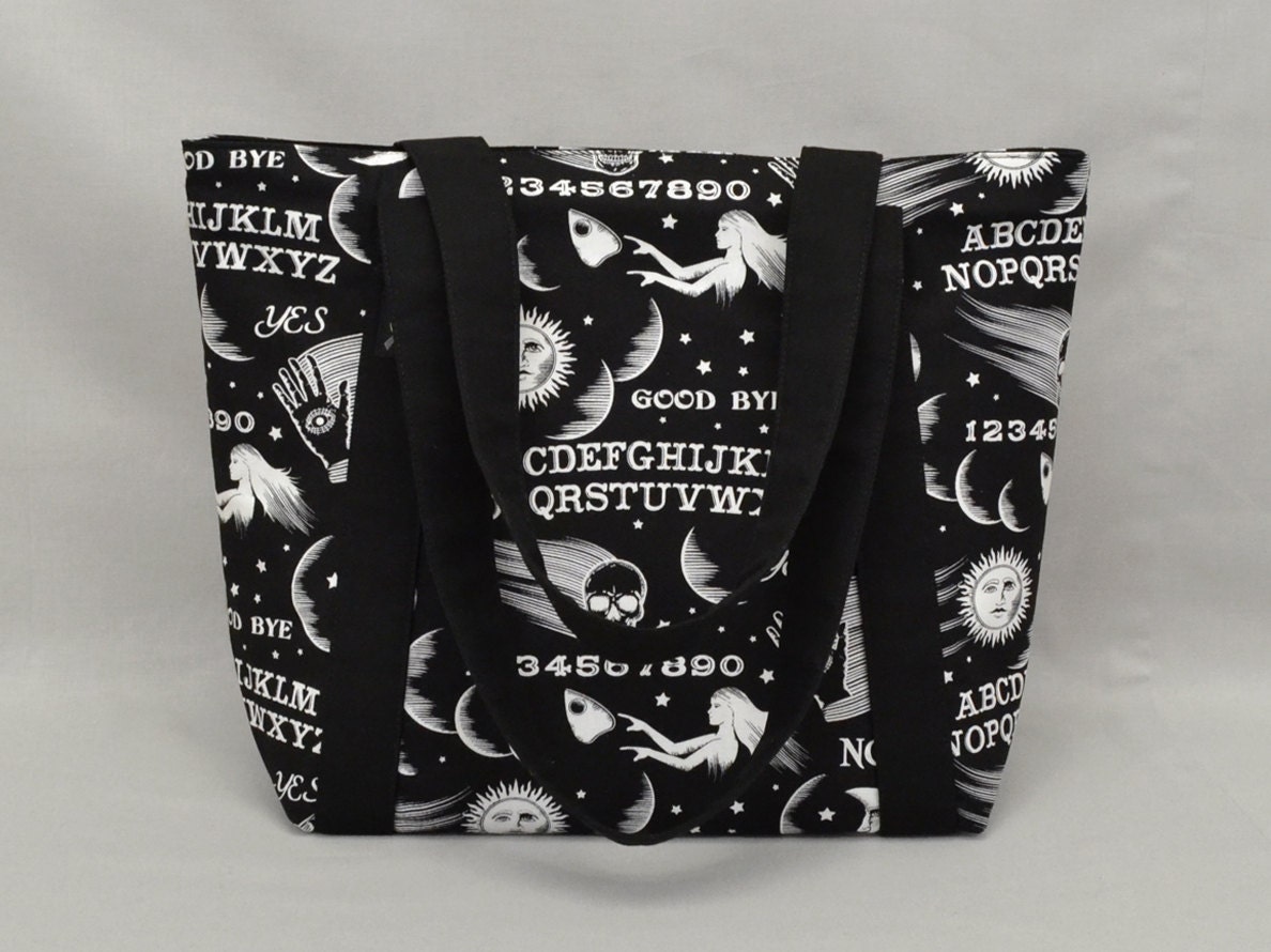 Ouija Board Tote Bag with Zippered Top, Pockets, Black and White, Ready ...