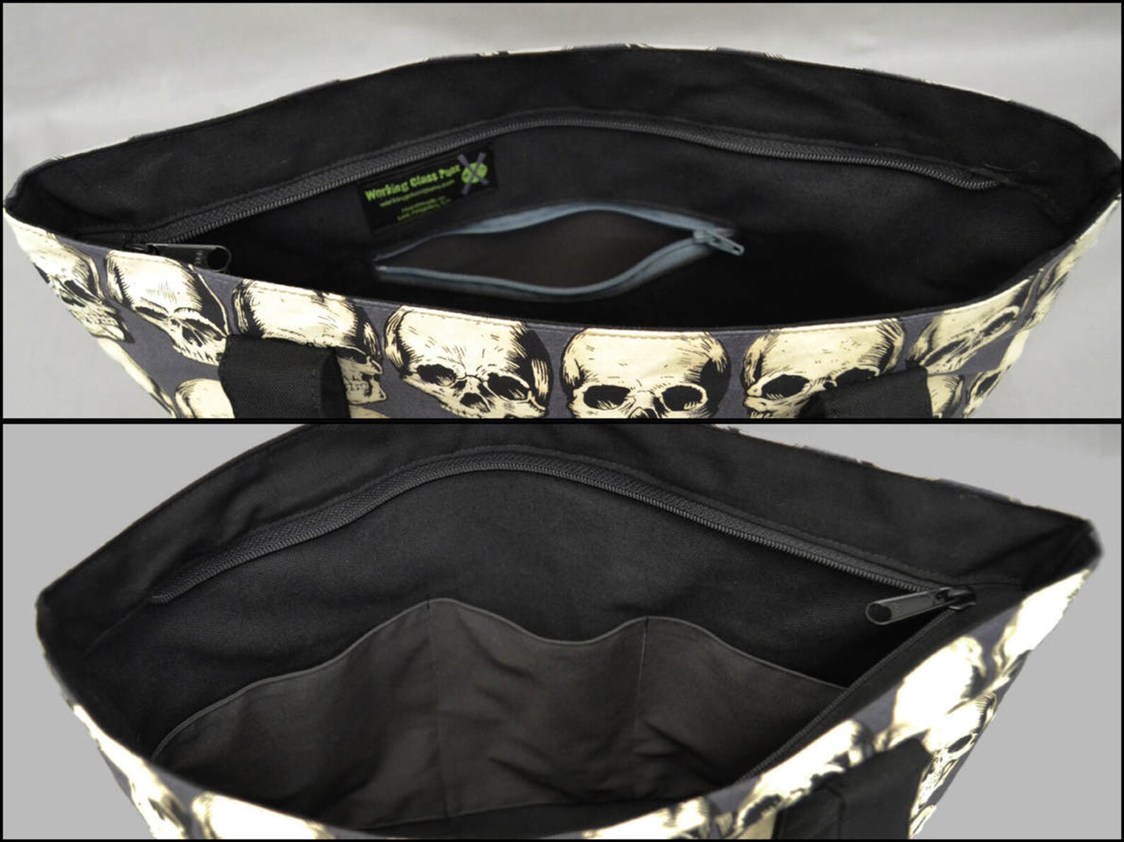 Realistic Skulls Zipper Tote Bag With Pockets Punk Rock - Etsy
