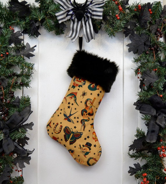 Rockabilly Punk Christmas Stocking Classic Tattoo Tan Brown. | Etsy