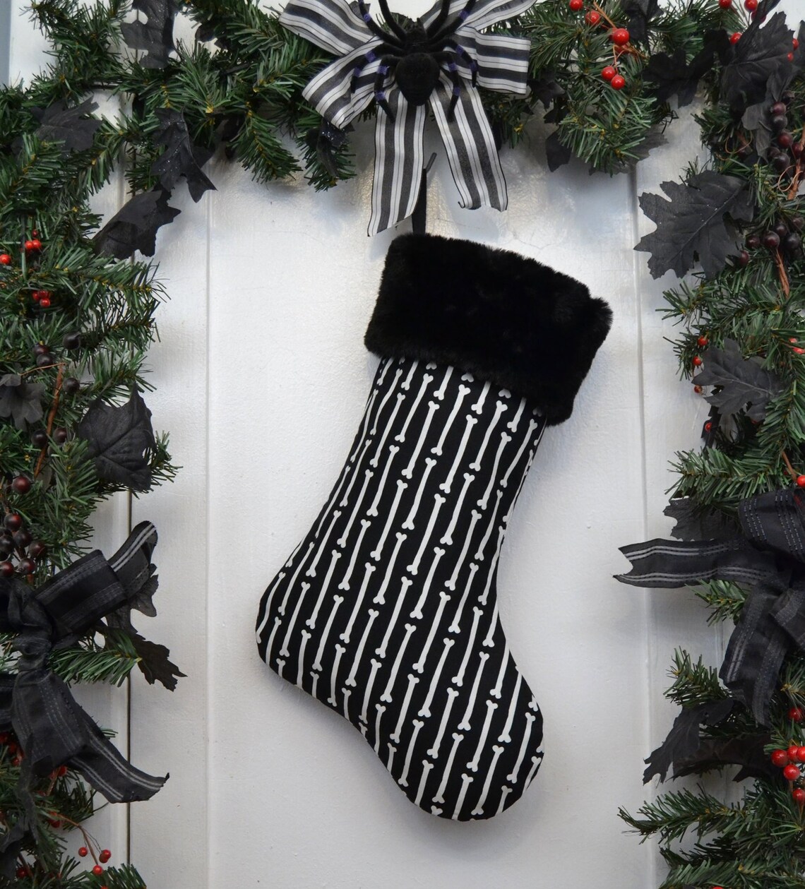 Skeleton Bones Christmas Stocking Goth Punk Halloween Black - Etsy